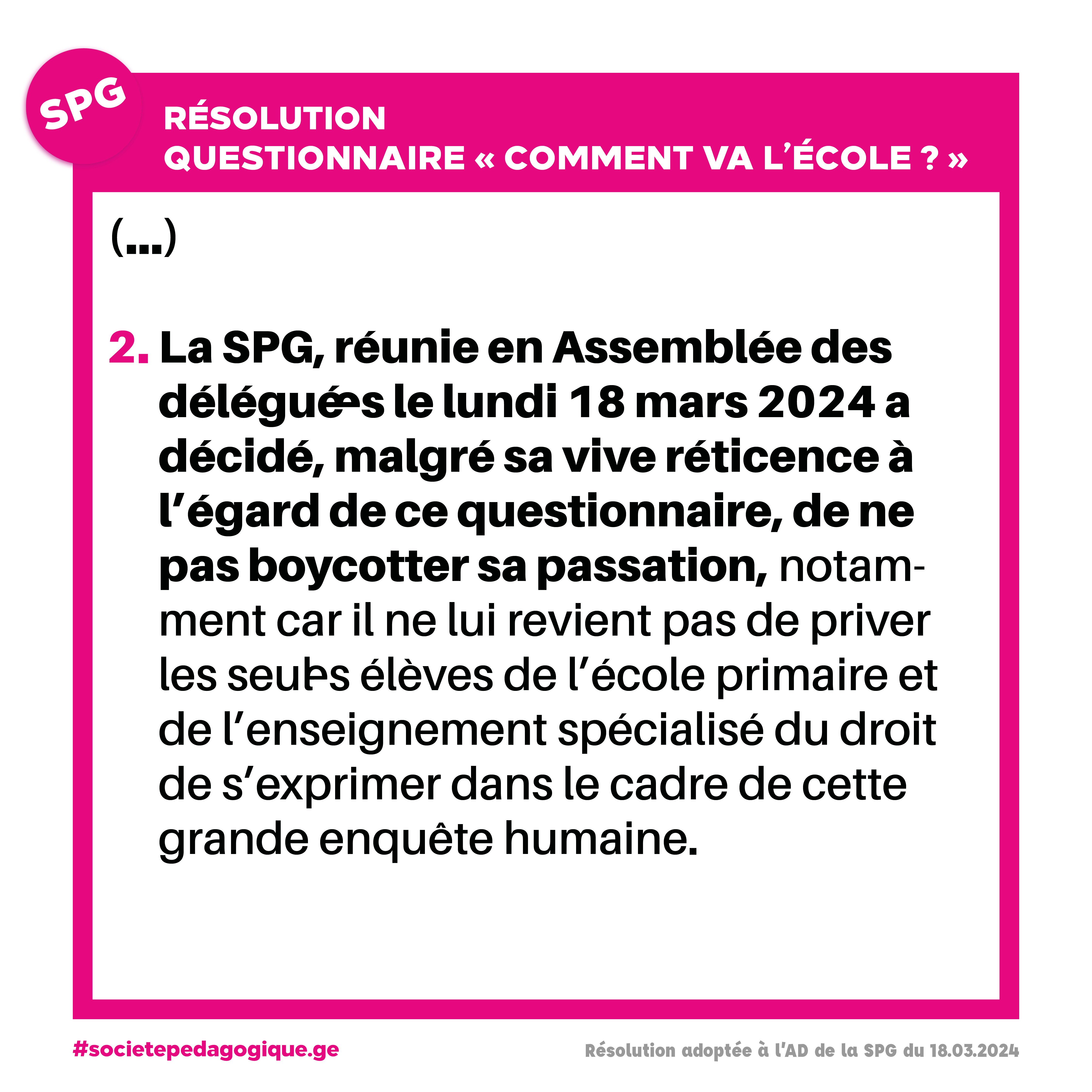 Résolution sur le questionnaire "comment va l'école ?" | Société ...